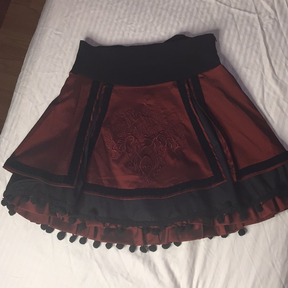 Skirts | Fun Flare Matador Skirt Goth Renaissance Black Burgundy Panels ...